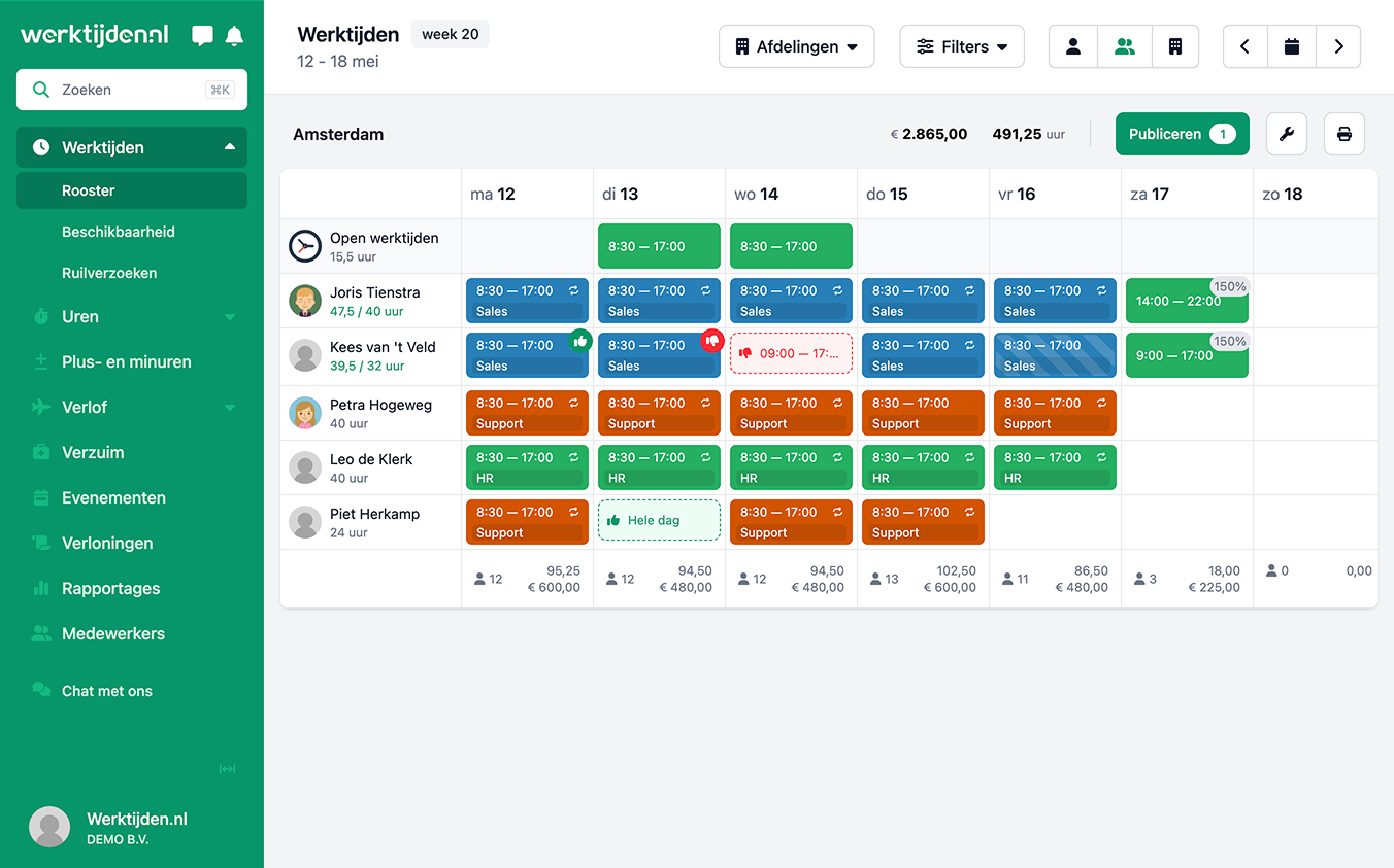 Rooster Maken | Eenvoudig Beschikbaarheid Beheren | Werktijden.nl