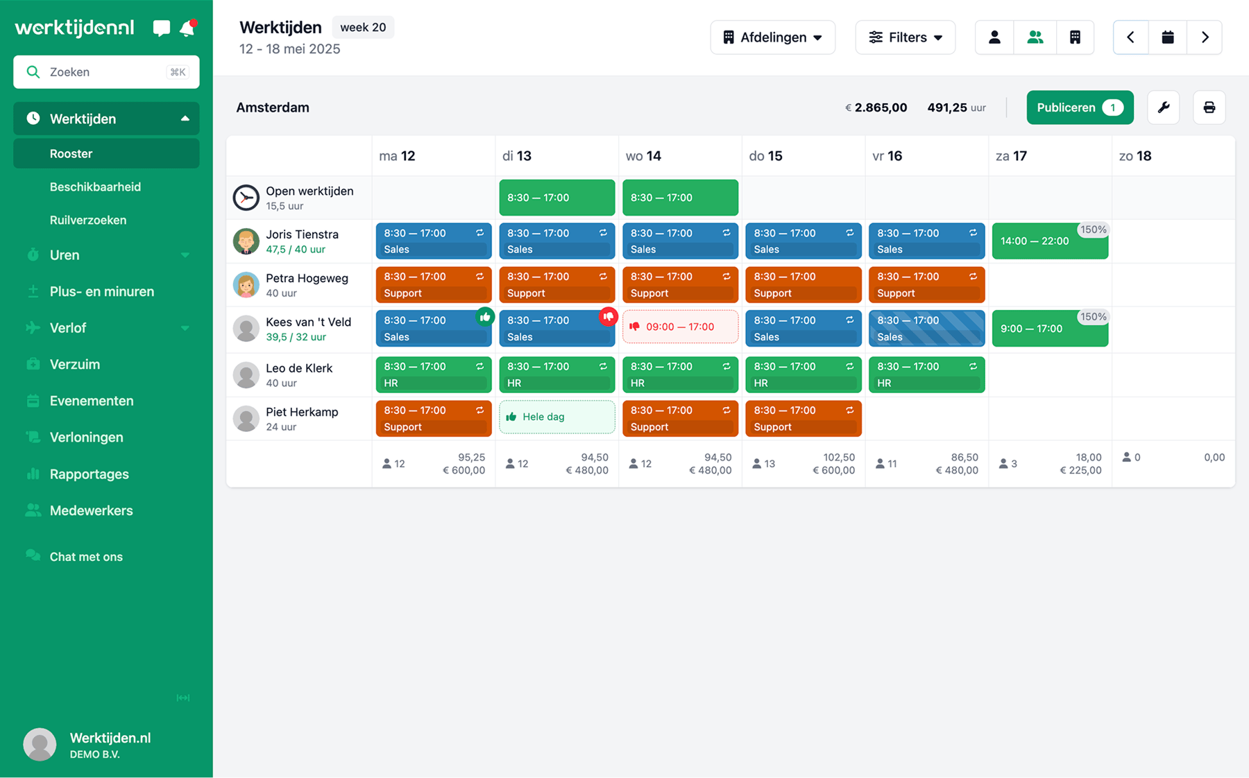Personeelsplanning Maken | Eenvoudig Rooster Beheren | Werktijden.nl